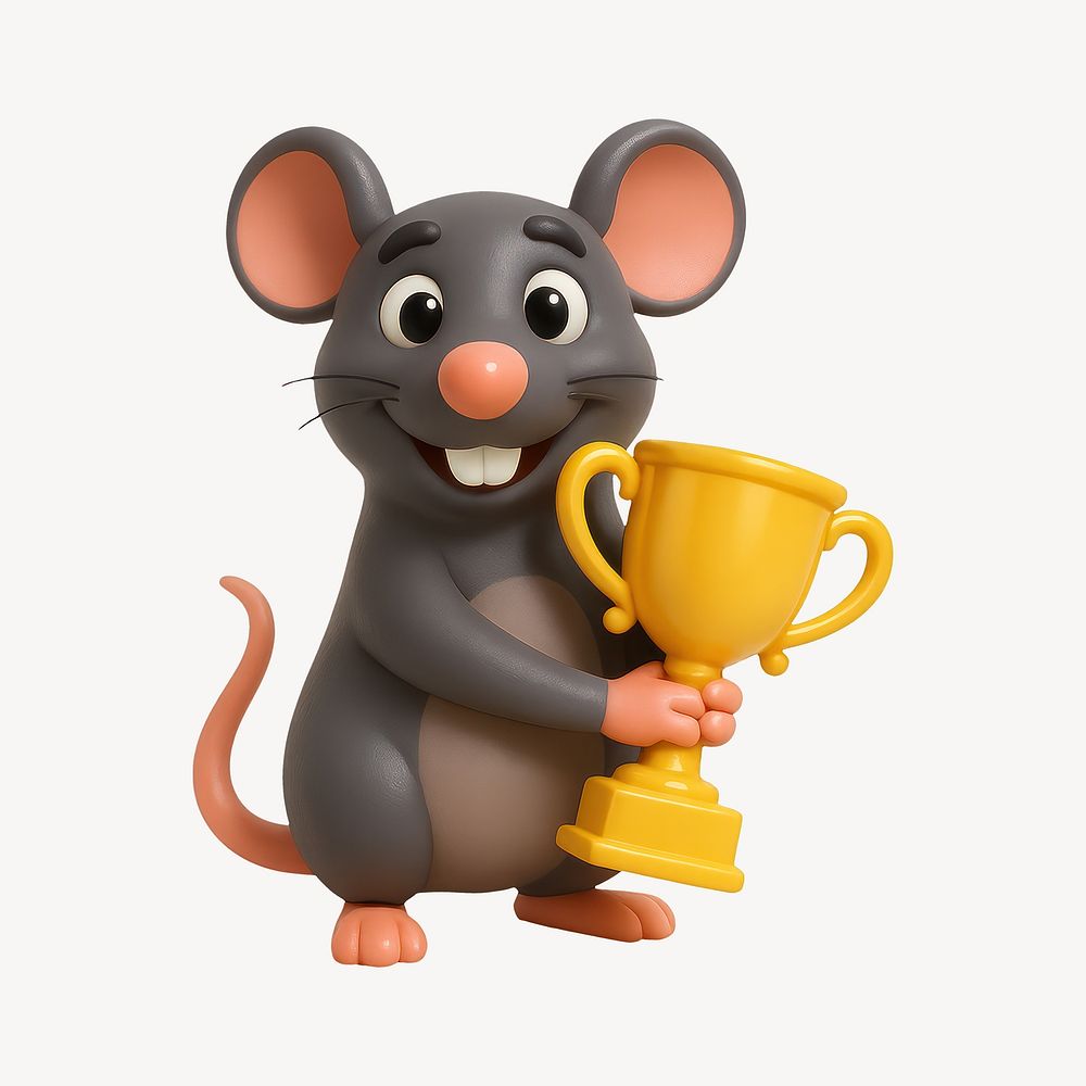 Cheerful mouse holding trophy | Free Photo Illustration - rawpixel