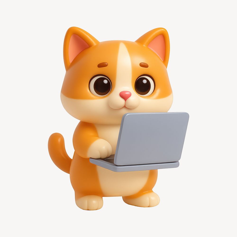 Cute cat using laptop illustration | Free Photo Illustration - rawpixel