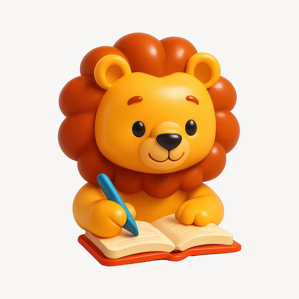 Cute lion writing book | Free Photo Illustration - rawpixel