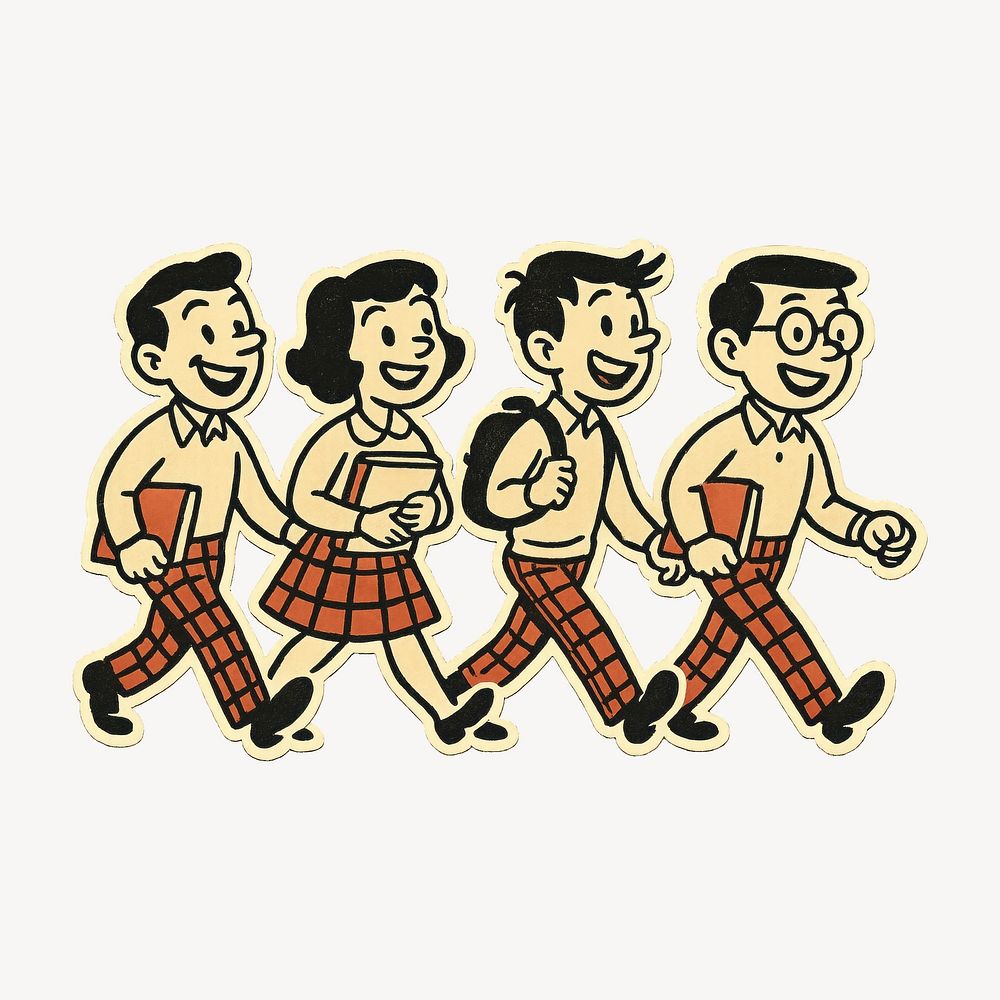 Retro students walking together | Free Photo Illustration - rawpixel