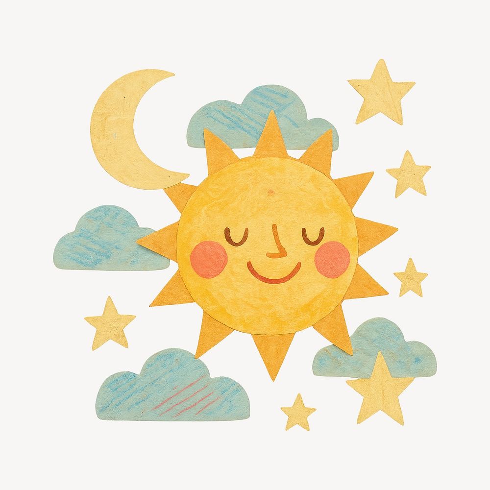 Whimsical sun, moon, stars, clouds | Free Photo Illustration - rawpixel