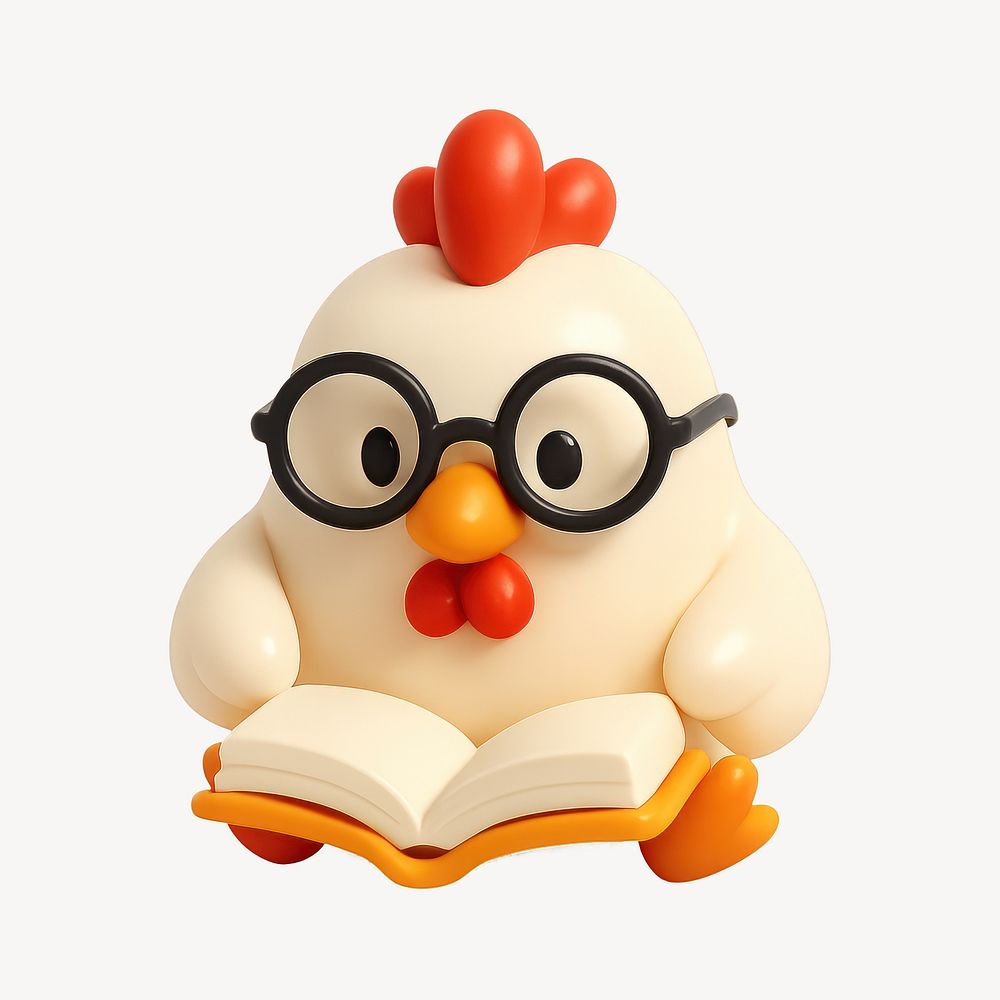 Cute cartoon chicken reading | Free Photo Illustration - rawpixel