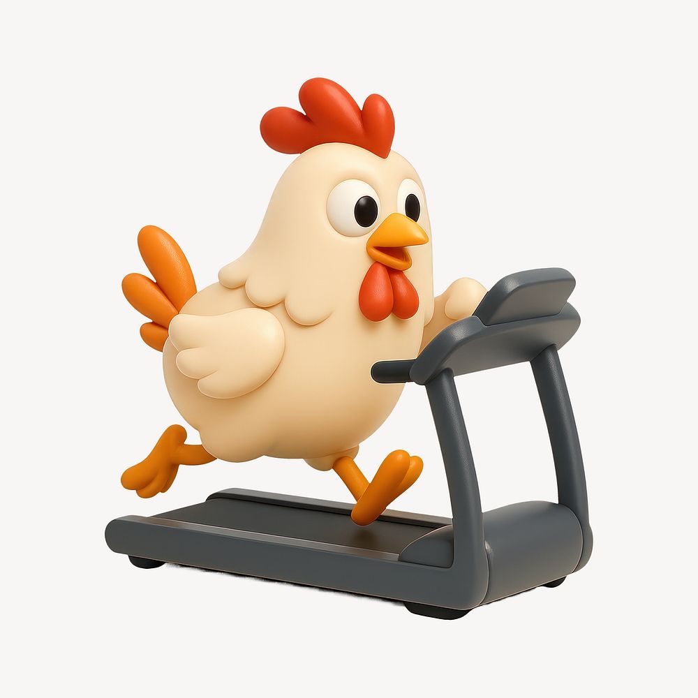 Cartoon chicken exercising treadmill | Free Photo Illustration - rawpixel