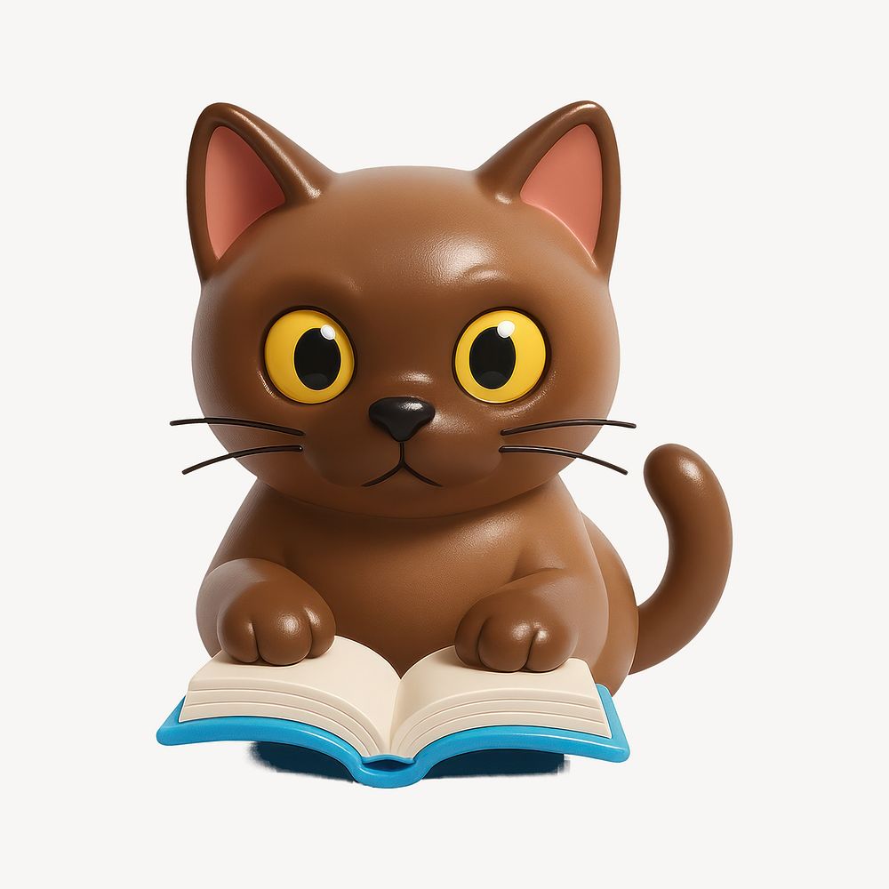 Cute cartoon cat reading book | Free Photo Illustration - rawpixel