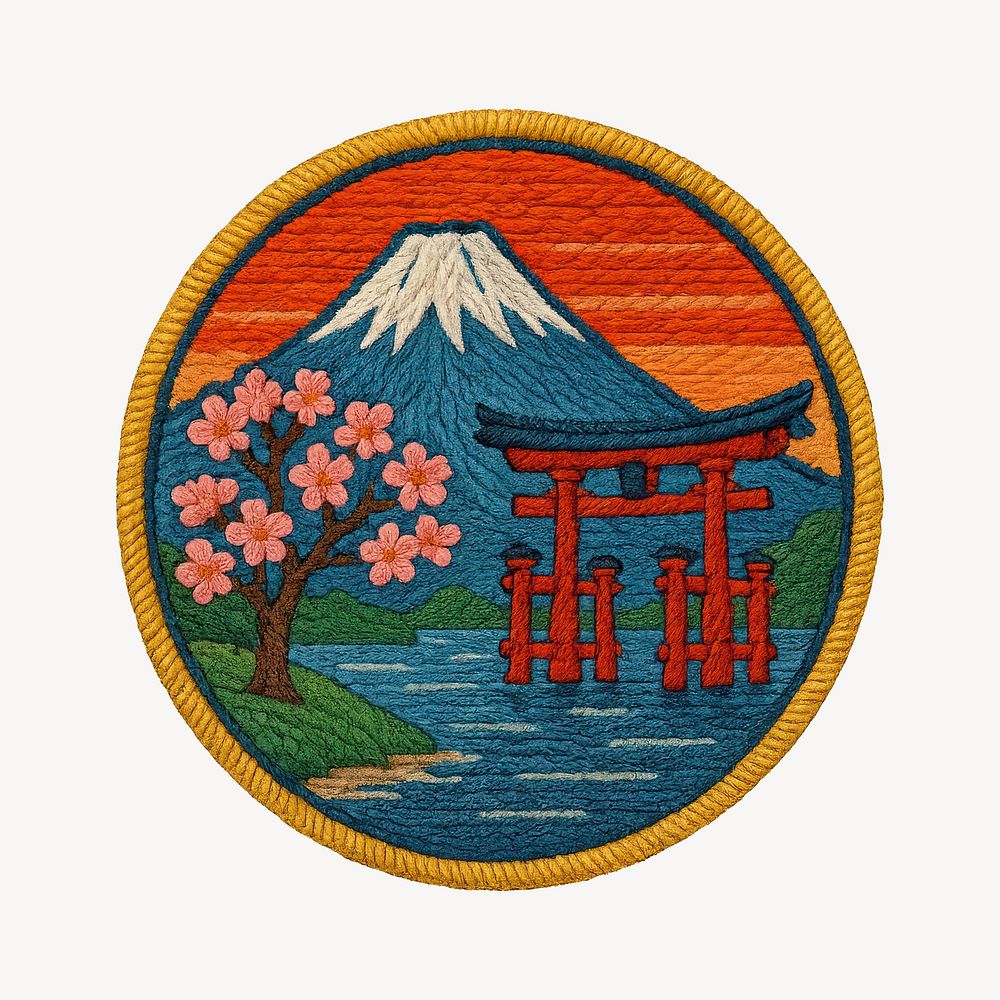 Embroidery patch Japan landscape | Free Photo - rawpixel