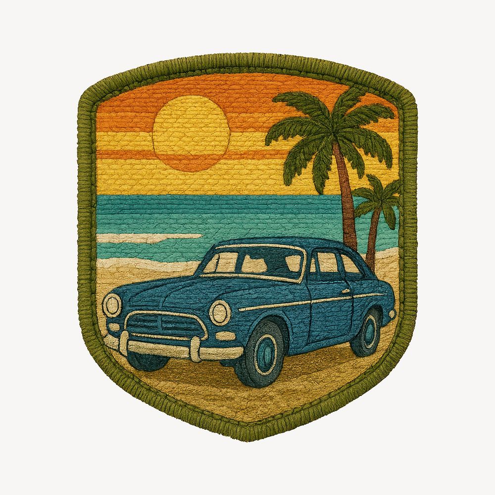 Vintage car beach patch | Free Photo - rawpixel