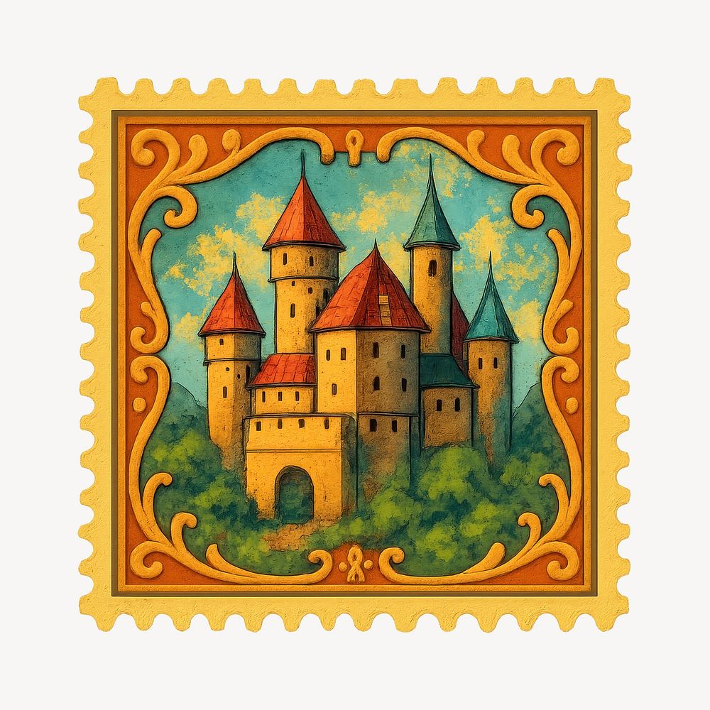 Vintage castle postage stamp illustration | Free Photo Illustration ...