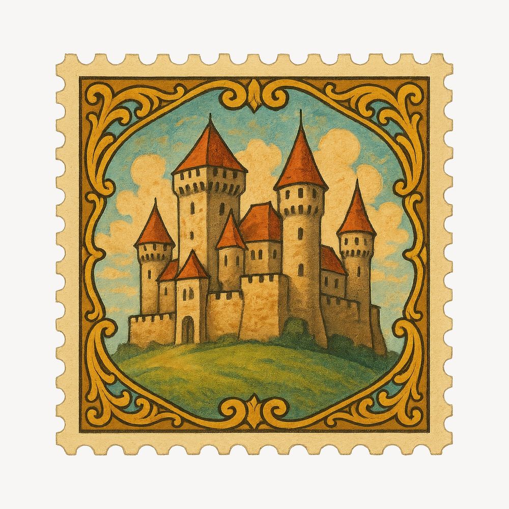 Vintage castle stamp illustration | Free Photo Illustration - rawpixel