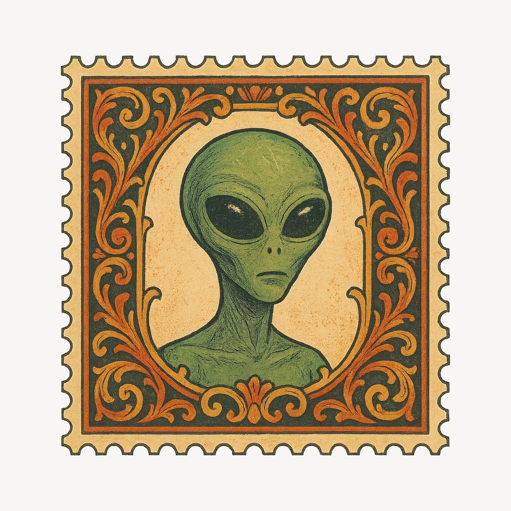 Vintage alien postage stamp illustration | Free Photo Illustration ...