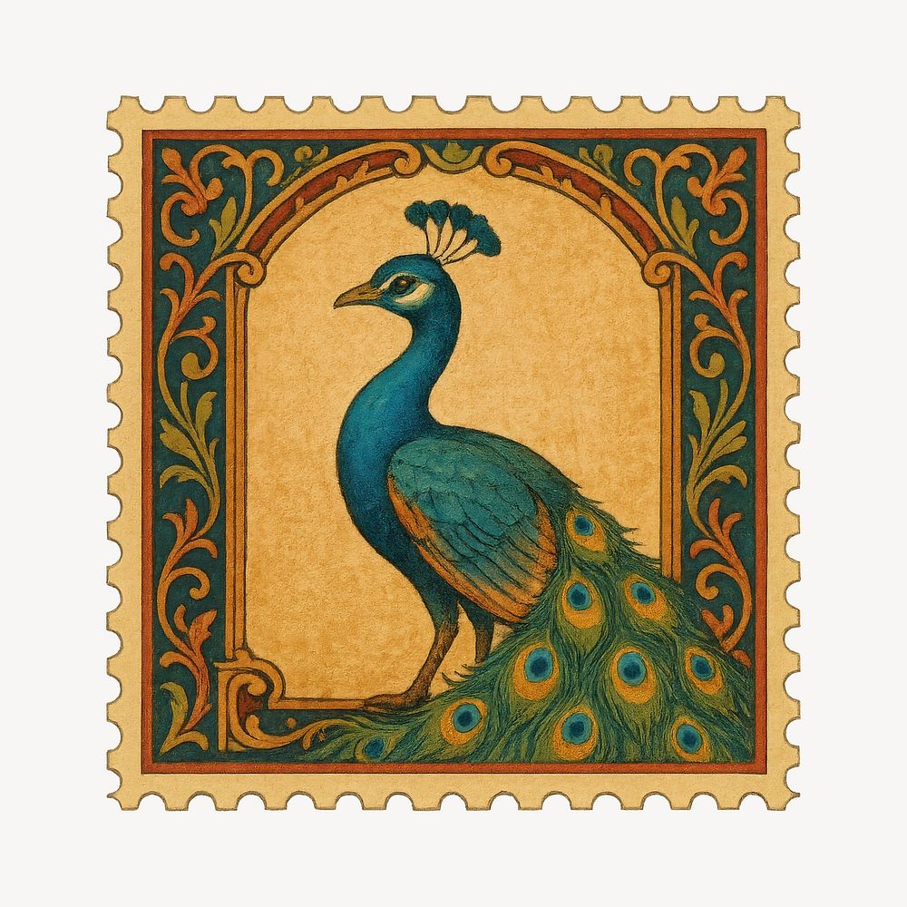 Vintage peacock stamp illustration | Free Photo Illustration - rawpixel