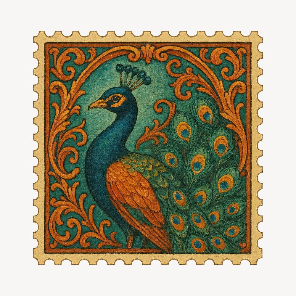 Vintage peacock stamp illustration | Free Photo Illustration - rawpixel