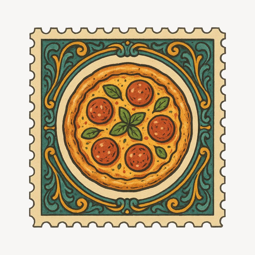 Vintage pizza stamp illustration | Free Photo Illustration - rawpixel