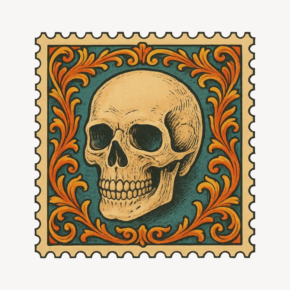 Vintage skull postage stamp | Free Photo Illustration - rawpixel