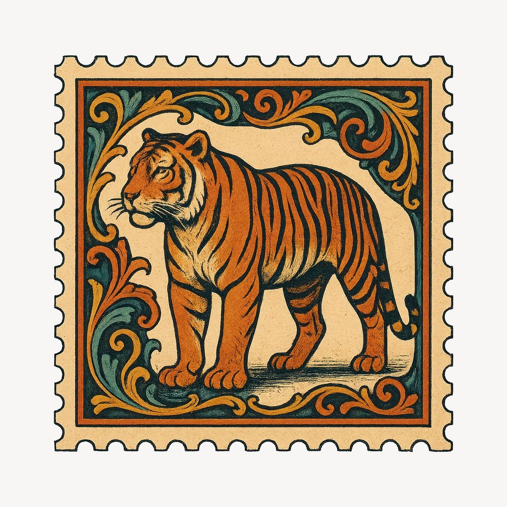 Vintage tiger postage stamp illustration | Free Photo Illustration ...