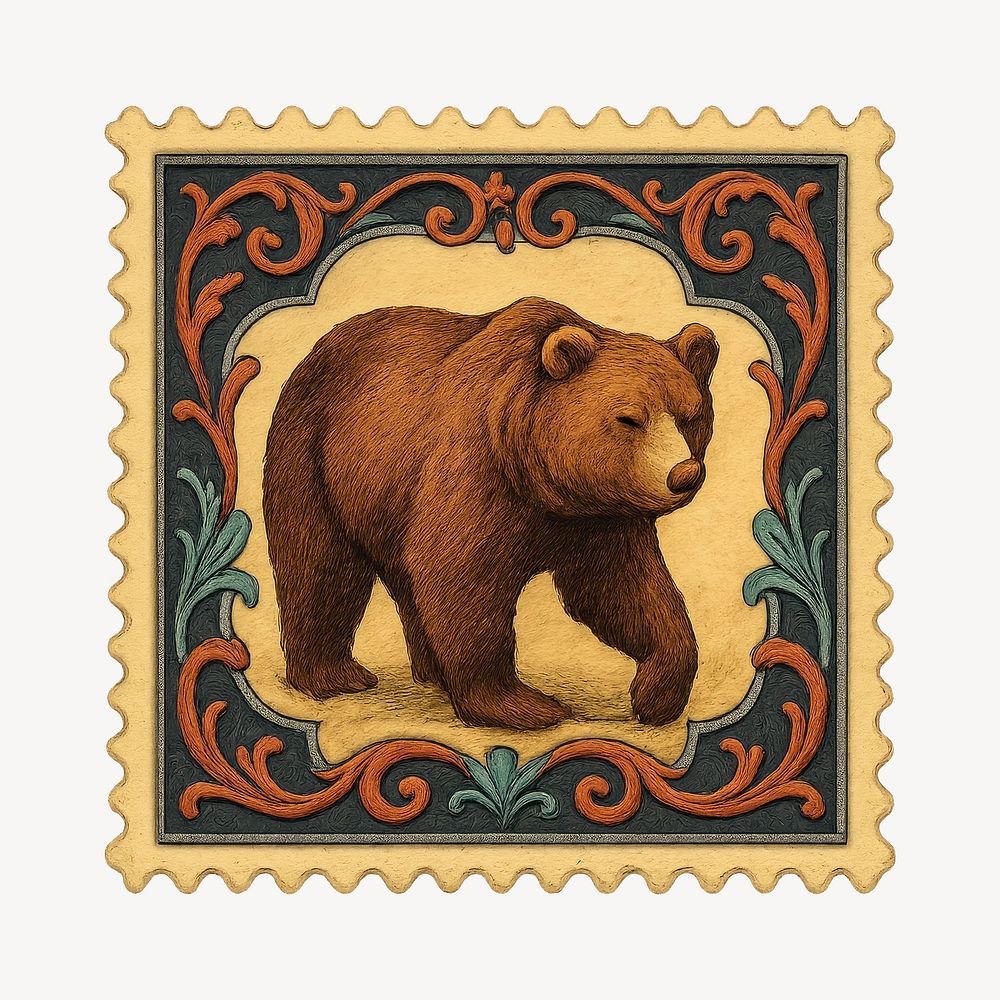 Vintage bear postage stamp illustration | Free Photo Illustration ...