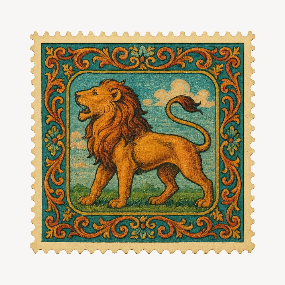 Vintage lion postage stamp illustration | Free Photo Illustration ...