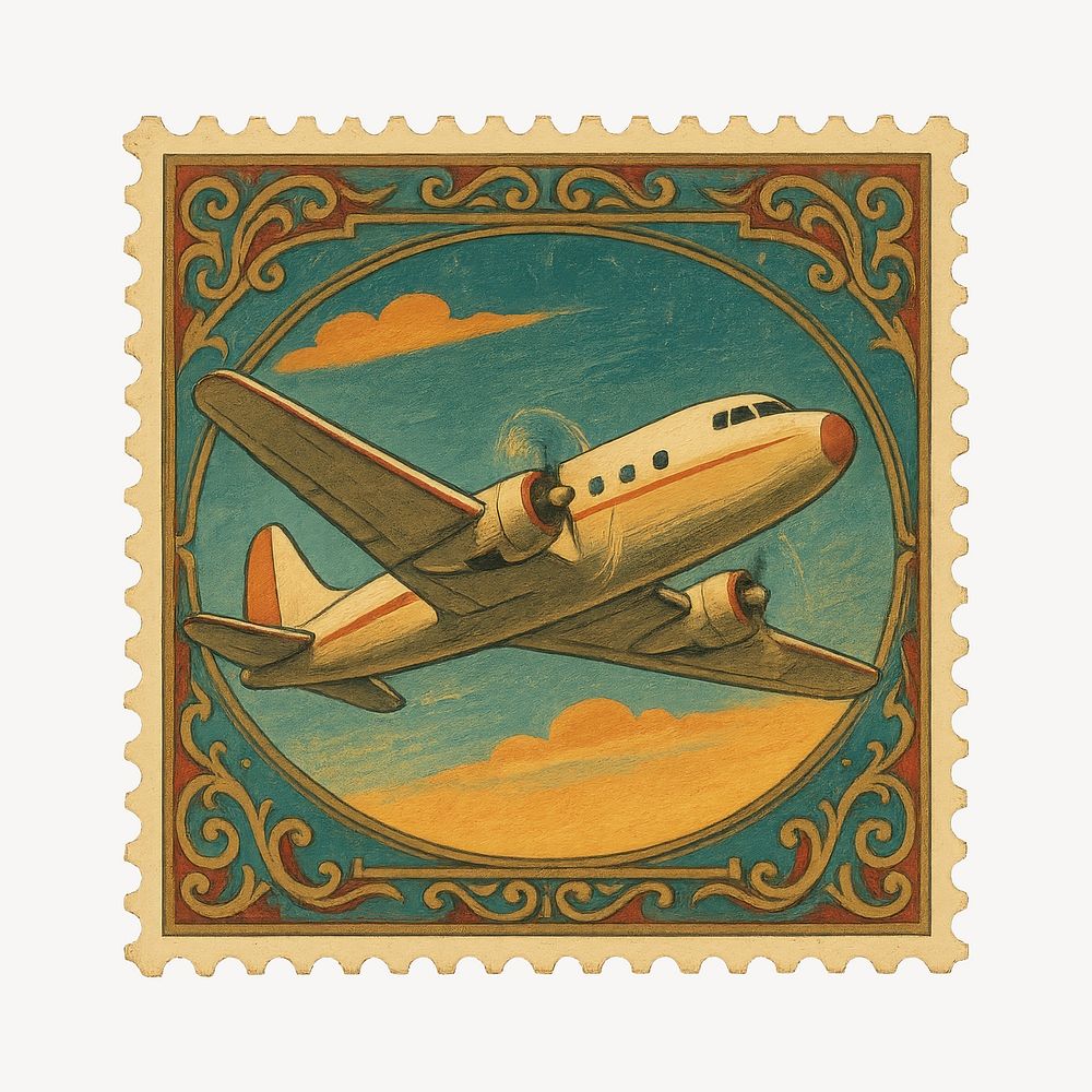 Vintage airplane postage stamp illustration | Free Photo Illustration ...