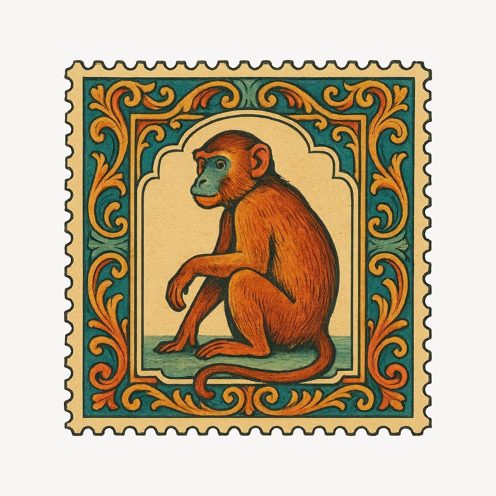 Vintage monkey postage stamp illustration | Free Photo Illustration ...