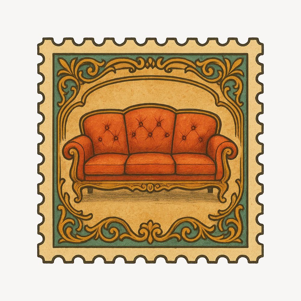 Vintage sofa postage stamp illustration | Free Photo Illustration ...