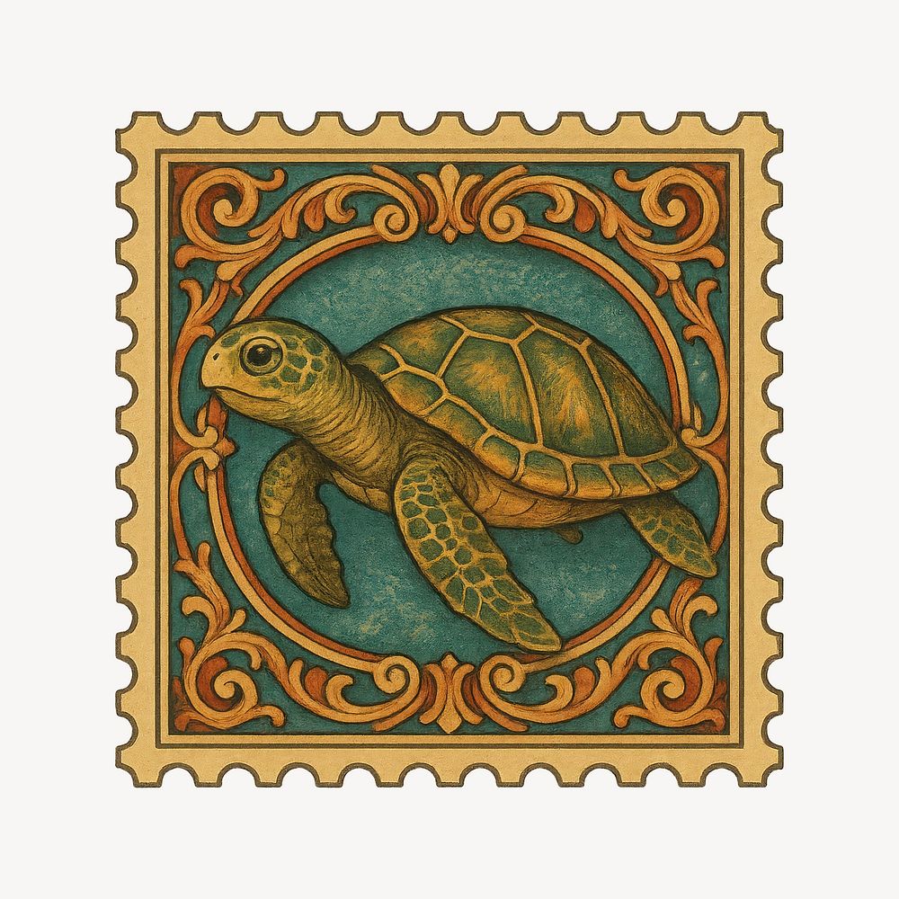 Vintage turtle postage stamp illustration | Free Photo Illustration ...
