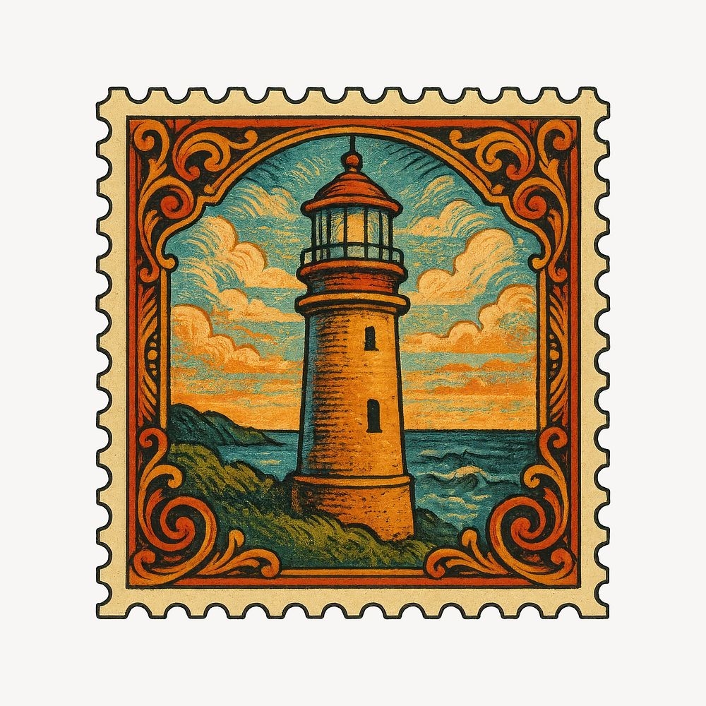 Vintage lighthouse stamp illustration | Free Photo Illustration - rawpixel