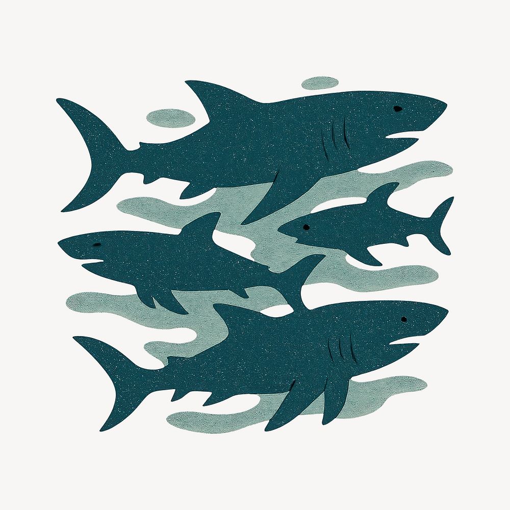 Stylized sharks swimming together | Free Photo Illustration - rawpixel