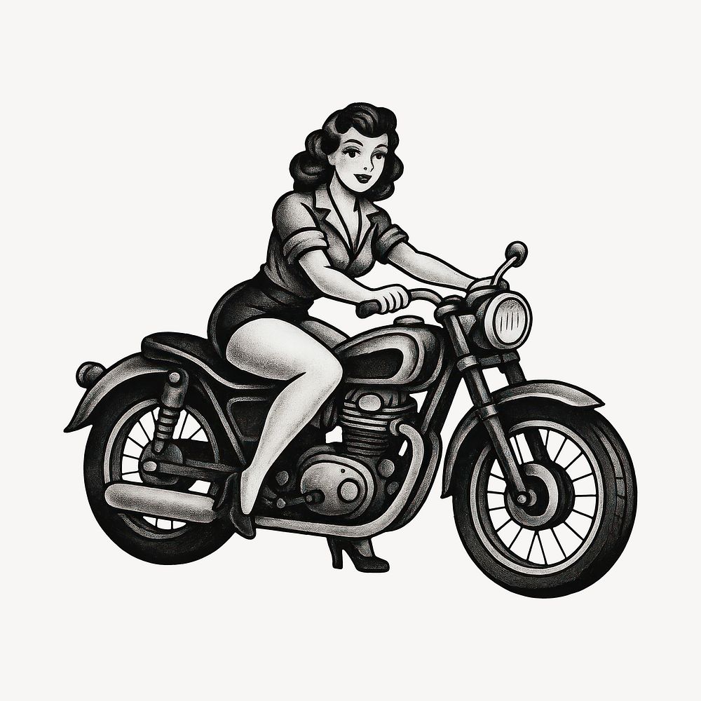 Vintage pin-up motorcycle illustration | Free Photo Illustration - rawpixel