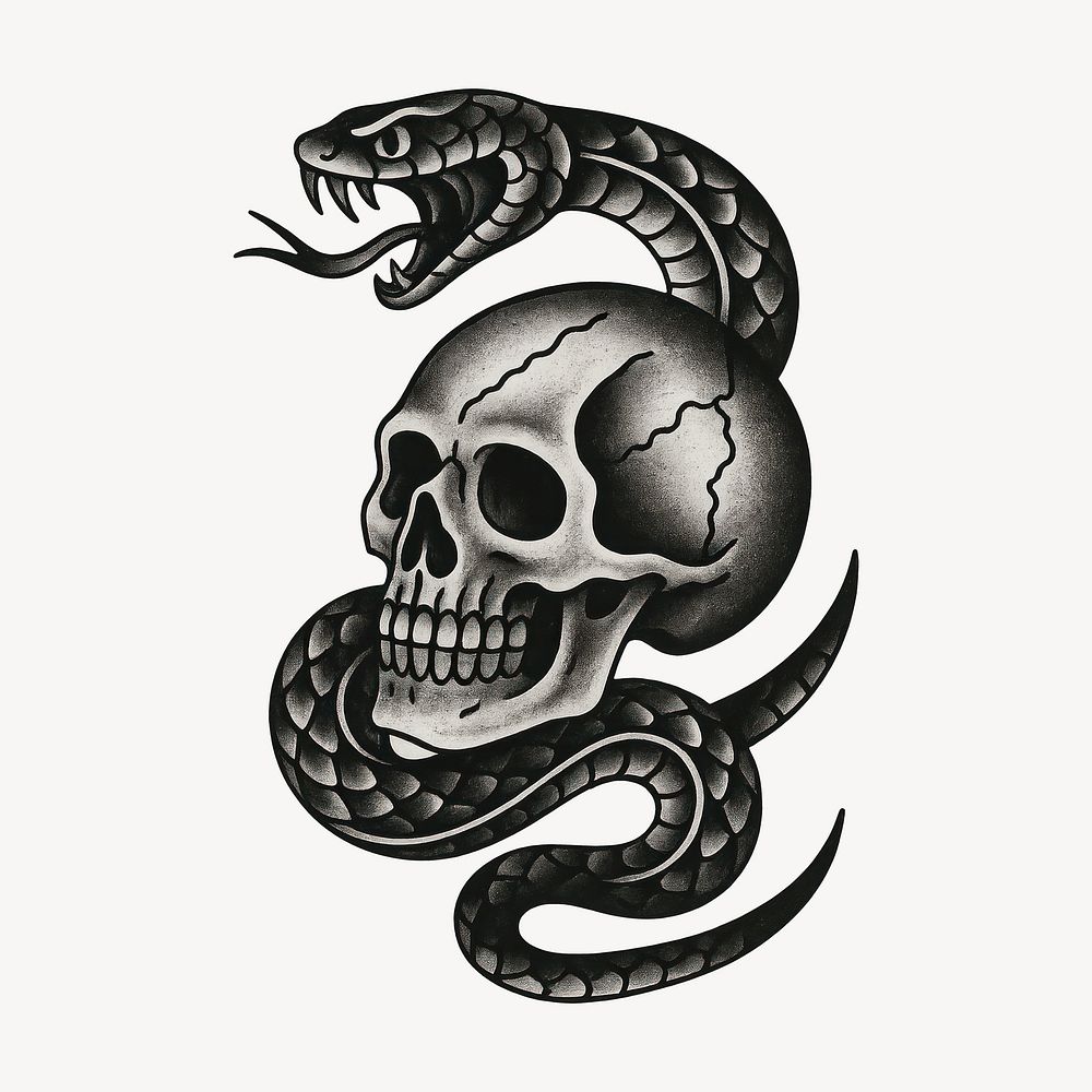 Vintage skull snake tattoo design | Free Photo Illustration - rawpixel
