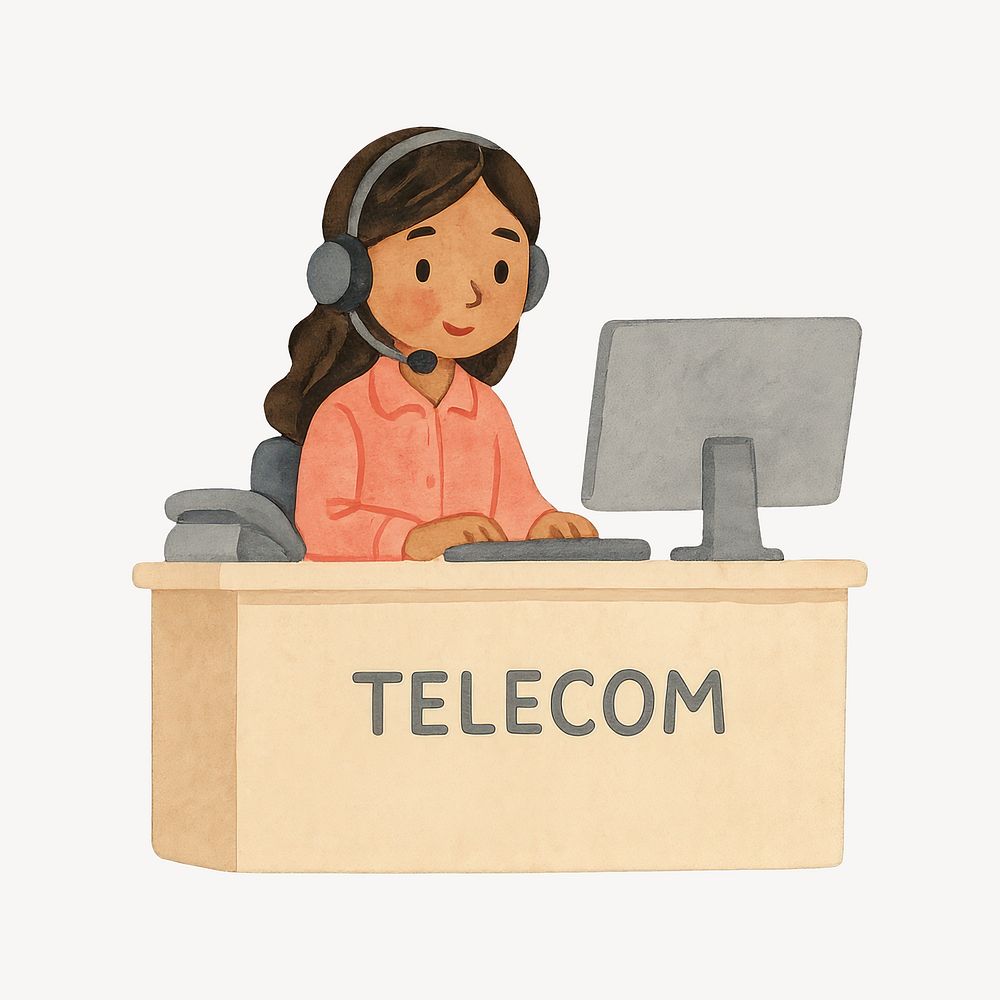 Telecom operator cartoon illustration | Free Photo Illustration - rawpixel
