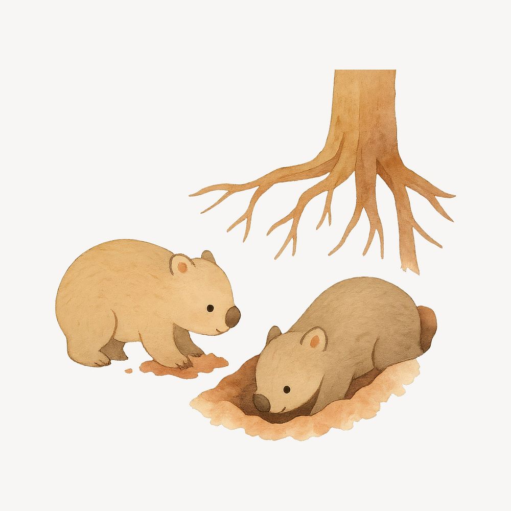 Adorable wombats digging illustration | Free Photo Illustration - rawpixel