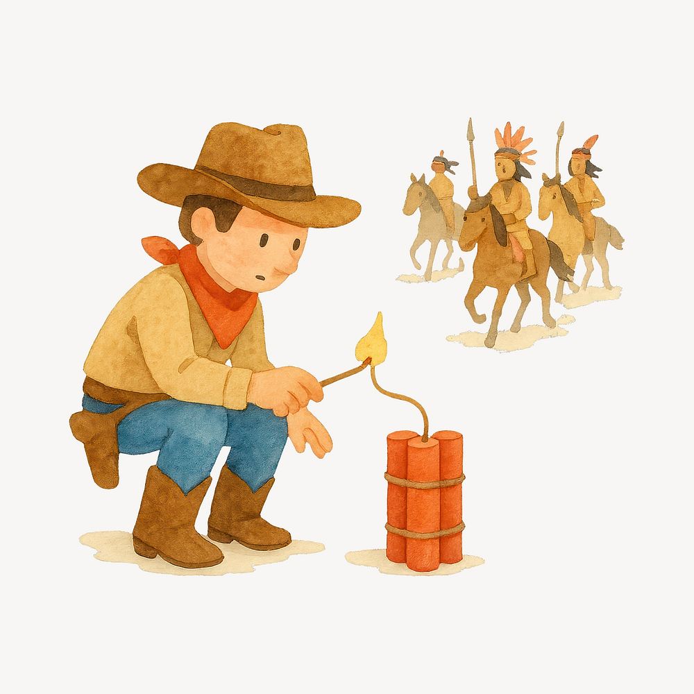 Cartoon cowboy lighting dynamite illustration | Free Photo Illustration ...