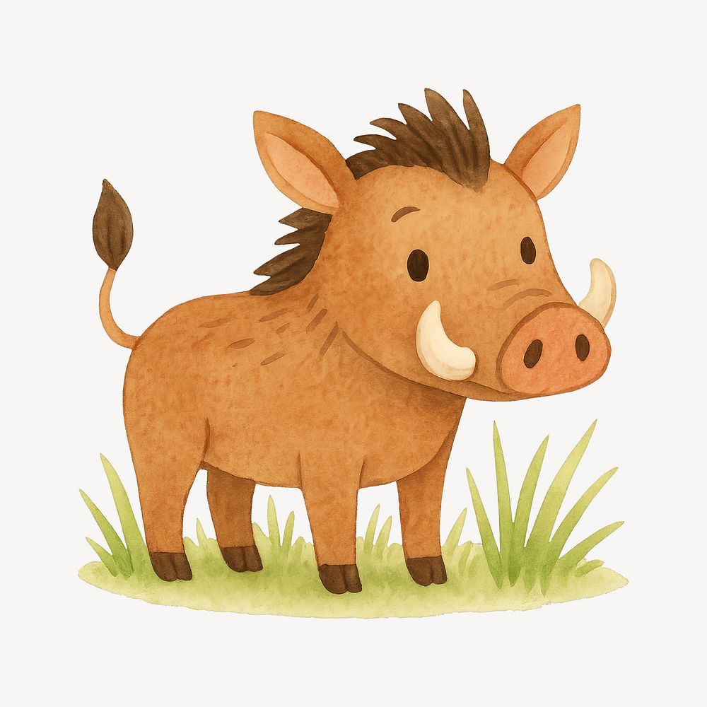 Cute watercolor cartoon warthog illustration | Free Photo Illustration ...
