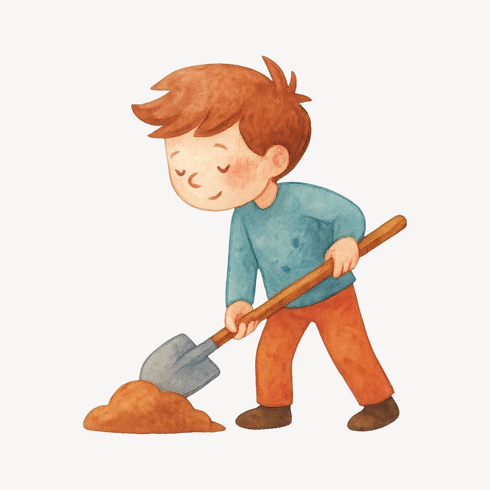 Child digging with shovel illustration | Free Photo Illustration - rawpixel