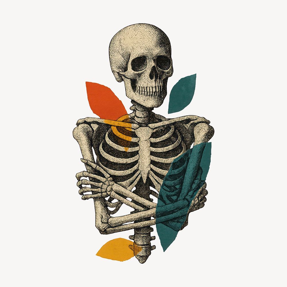 Vintage skeleton with colorful leaves | Free Photo Illustration - rawpixel