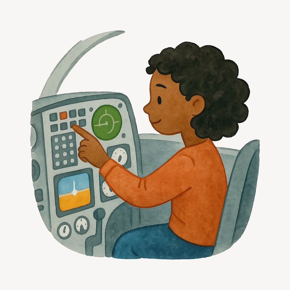 Child operating airplane cockpit controls | Free Photo Illustration ...