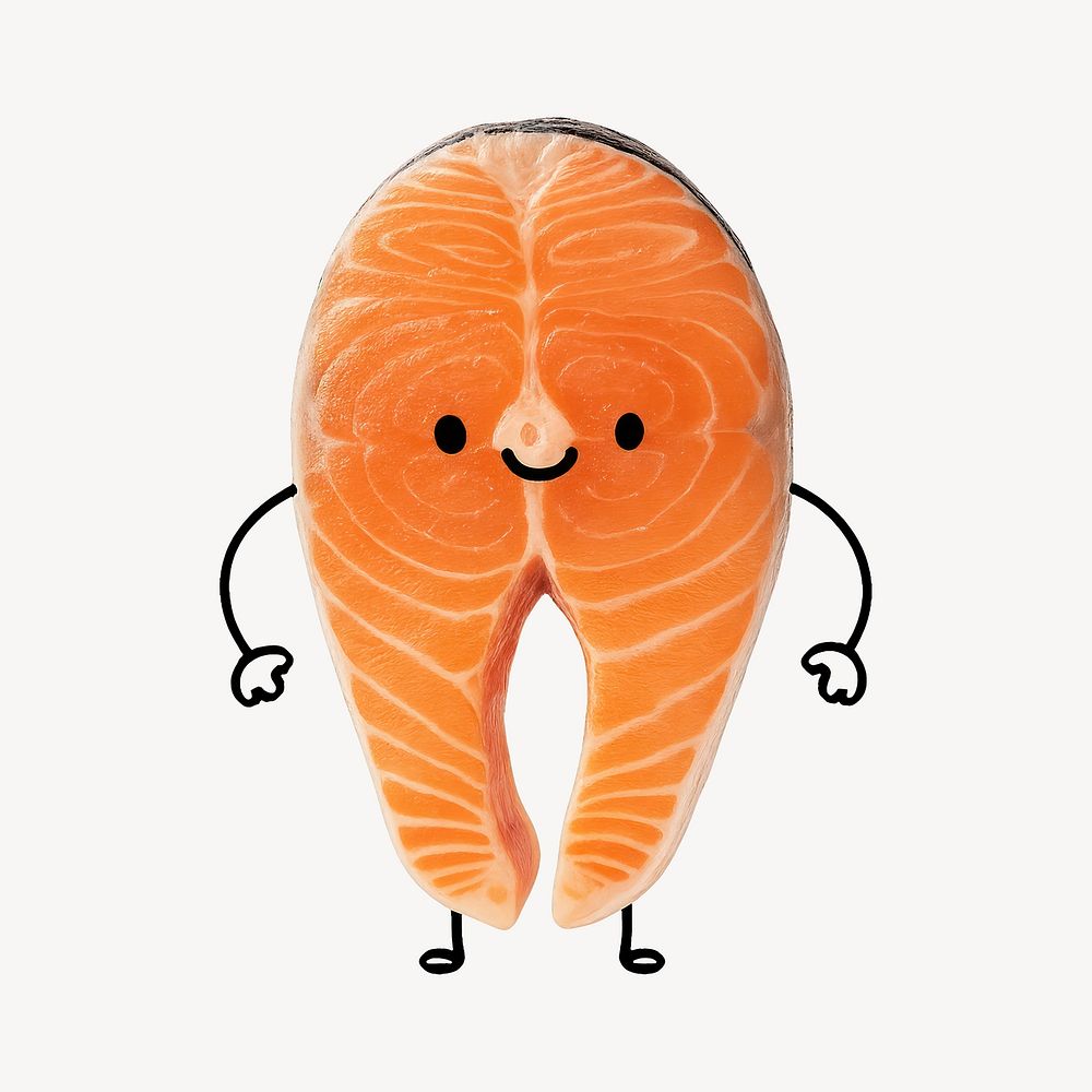 Cute smiling salmon steak illustration | Free Photo Illustration - rawpixel