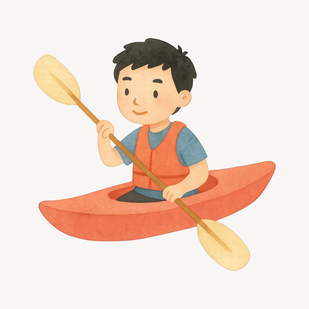 Child kayaking cartoon illustration | Free Photo Illustration - rawpixel