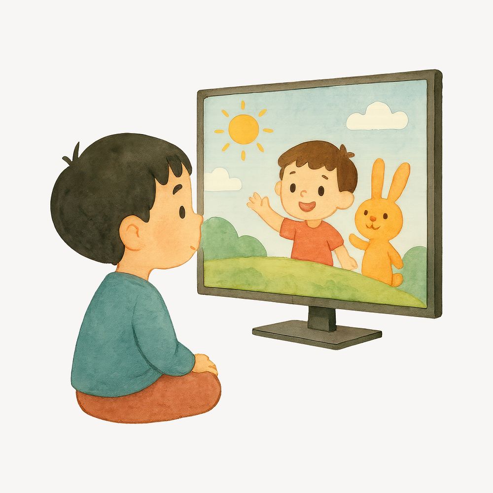 Child watching cartoon screen | Free Photo Illustration - rawpixel