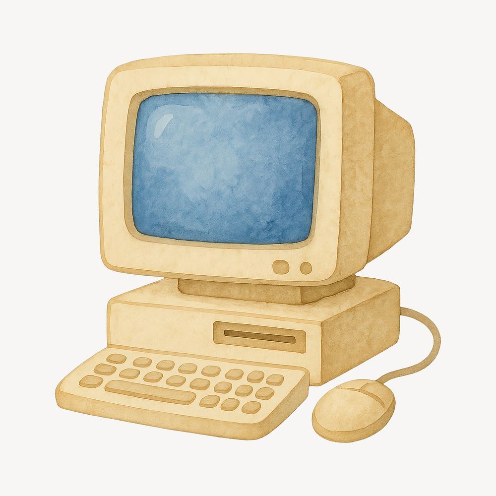 Vintage computer watercolor illustration | Free Photo Illustration ...
