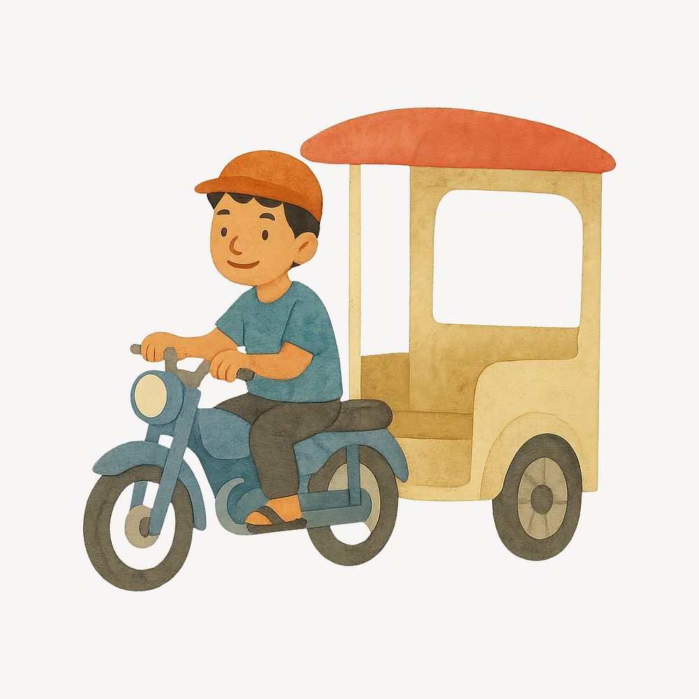Cartoon tuk-tuk with smiling driver | Free Photo Illustration - rawpixel