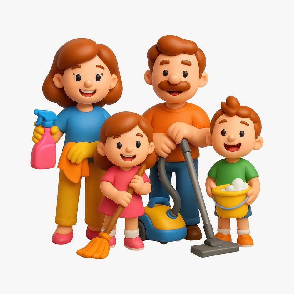 Happy family cleaning together | Free Photo Illustration - rawpixel