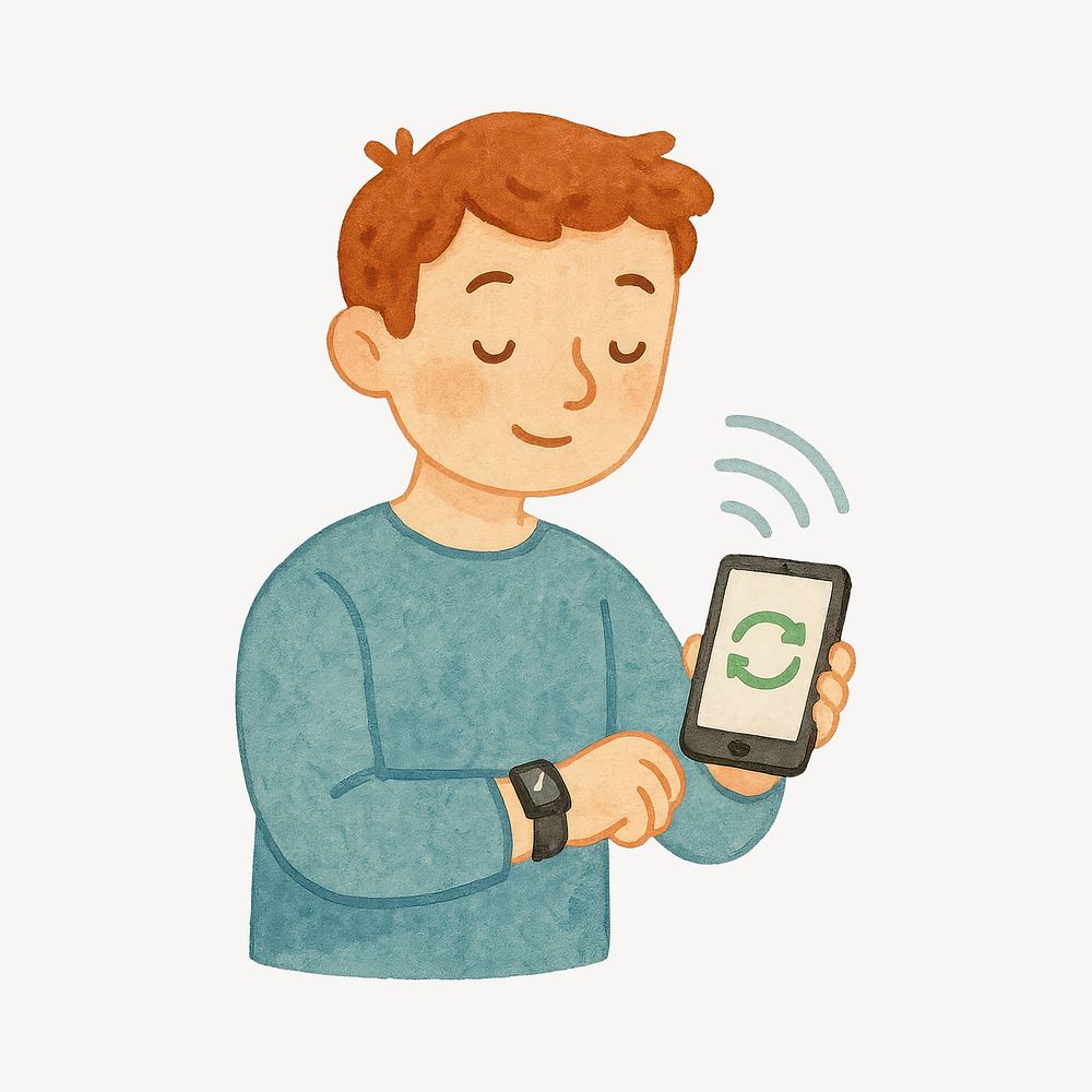 Cartoon boy syncing smartwatch | Free Photo Illustration - rawpixel