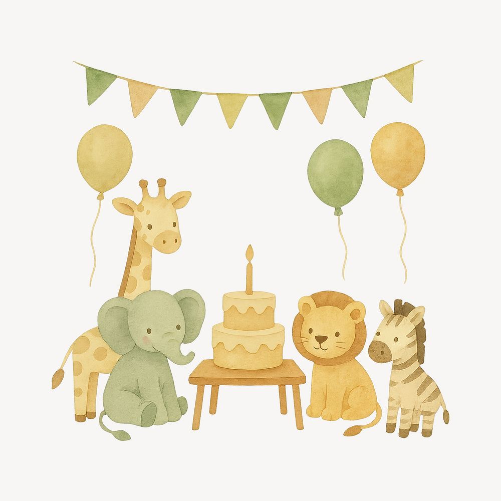 Cute animals celebrate birthday party | Free Photo Illustration - rawpixel