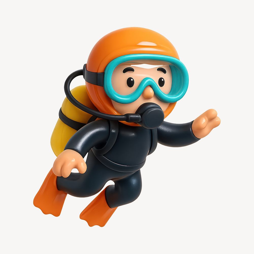 Cute diver cartoon character illustration | Free Photo Illustration ...