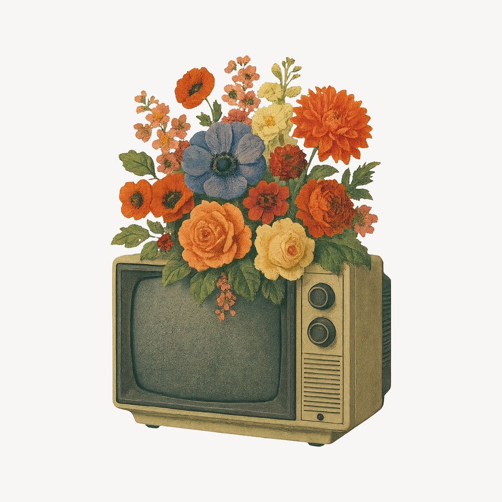 Vintage television with blooming flowers | Premium Photo Illustration ...
