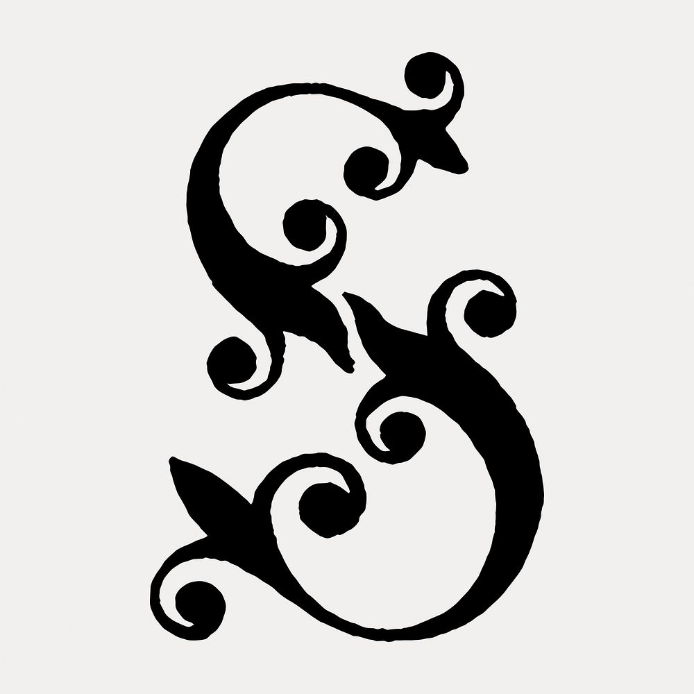 S letter, 17th-century calligraphy font, | Free Vector - rawpixel