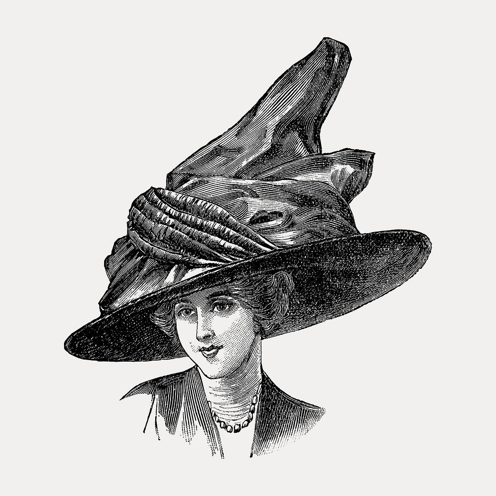 Woman wearing big hat, vintage | Free Vector - rawpixel