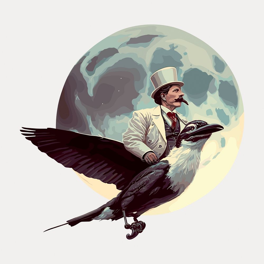 Vintage man riding bird illustration | Free Vector - rawpixel