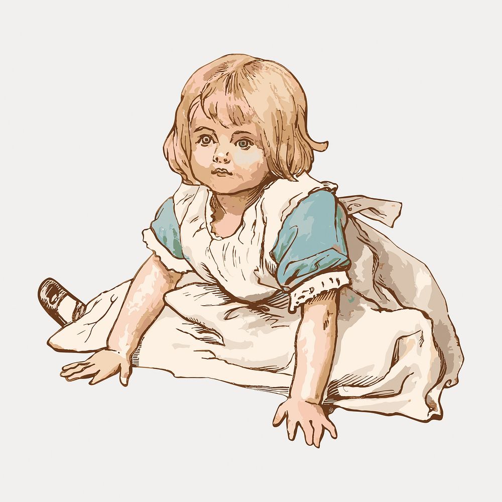 Little girl sitting illustration isolated | Free Vector - rawpixel