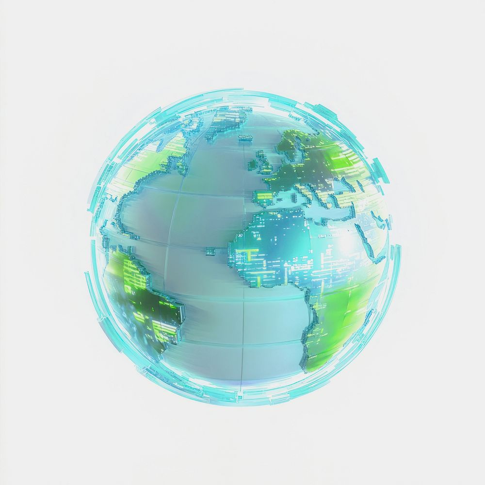 Pixelated neon earth illustration globe | Free Photo Illustration - rawpixel